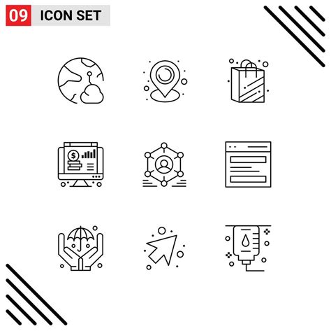 9 Creative Icons Modern Signs And Symbols Of Group Network Bag Chart Online Editable Vector
