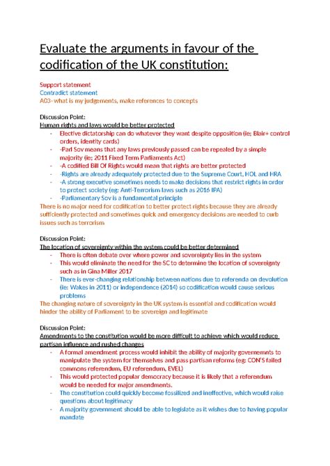 evaluate the arguments in favour of the codification of the uk