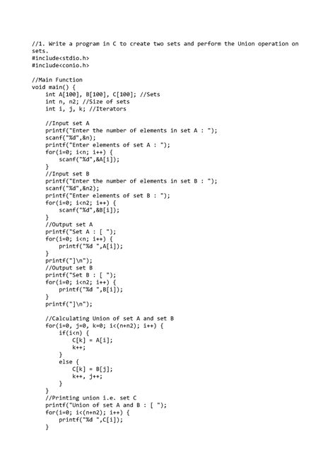 Dstl Practical 1 Write A Program In C To Create Two Sets And