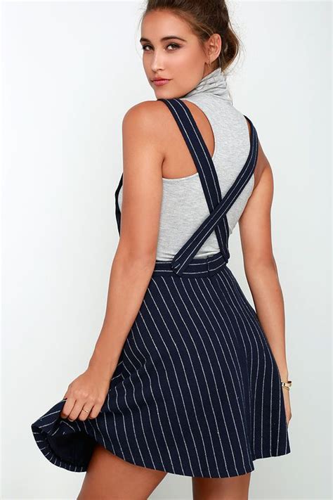 Pinafore Your Thoughts Navy Blue Striped Pinafore Dress Pinafore