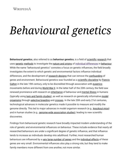 Behavioural Genetics Wikipedia 1 Pdf Heritability Single
