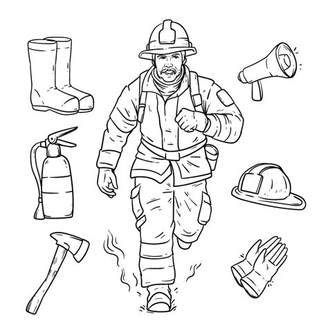 Free Vector Hand Drawn Fireman Drawing Illustration