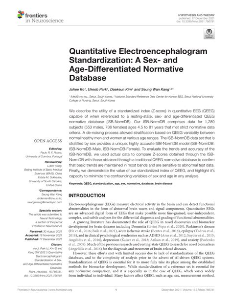 PDF Quantitative Electroencephalogram Standardization A Sex And Age Differentiated Normative