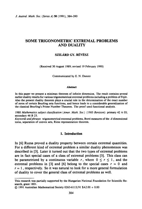 Pdf Some Trigonometric Extremal Problems And Duality