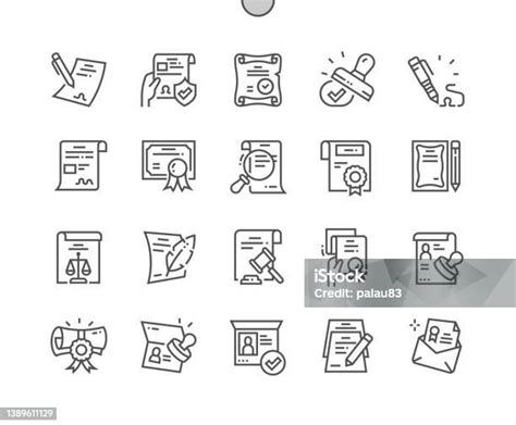 법적 문서 공식 편지 스탬프 인증서 라이센스 및 졸업장 픽셀 완벽한 벡터 얇은 선 아이콘 간단한 최소 그림 검색에 대한 스톡 벡터 아트 및 기타 이미지 Istock