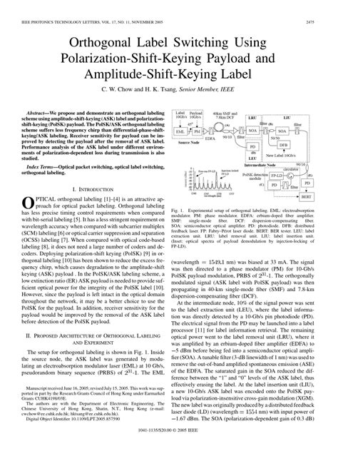 Pdf Orthogonal Label Switching Using Polarization Shift Keying Payload And Amplitude Shift