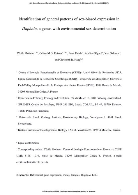 Pdf Identification Of General Patterns Of Sex Biased Expression