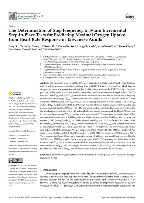 Pdf The Determination Of Step Frequency In 3 Min Incremental Step In Place Tests For