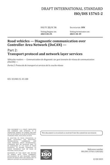 Iso Dis 15765 2 2023 Road Vehicles Diagnostic Communication Over Controller Area Network