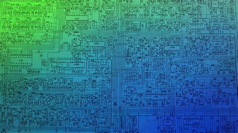 파란색과 녹색 회로 기판 벽지 회로 기판 스케치 마이크로 칩 회로도 Cpu 기술 청사진 Hd 데스크탑 벽지