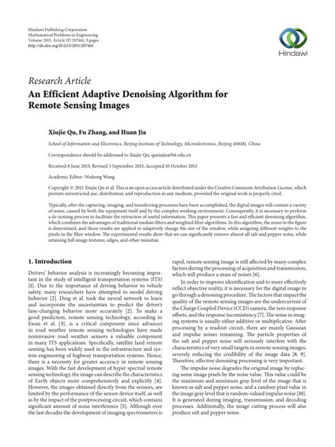 Pdf An Efficient Adaptive Denoising Algorithm For Remote Sensing Images