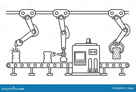 Thin Line Style Assembly Line Stock Vector Illustration Of Outline Automation 98806396