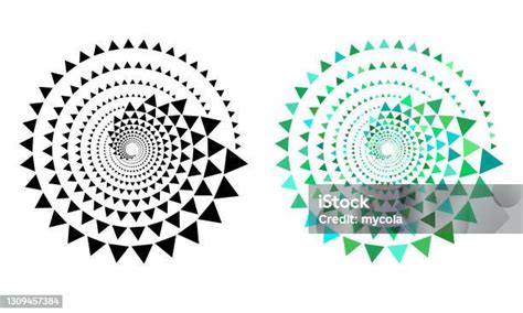 하프톤 삼각형은 원 형태로 되어 있습니다 둥근 로고 또는 아이콘 벡터 는 디자인 요소로 점선 그림을 점선 0명에 대한 스톡 벡터 아트 및 기타 이미지 Istock