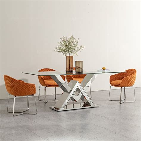 Rectangular Glass Stainless Steel Dining Table
