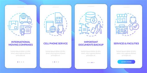 Moving Abroad Guide Blue Gradient Onboarding Mobile App Screen Stock Illustration Download