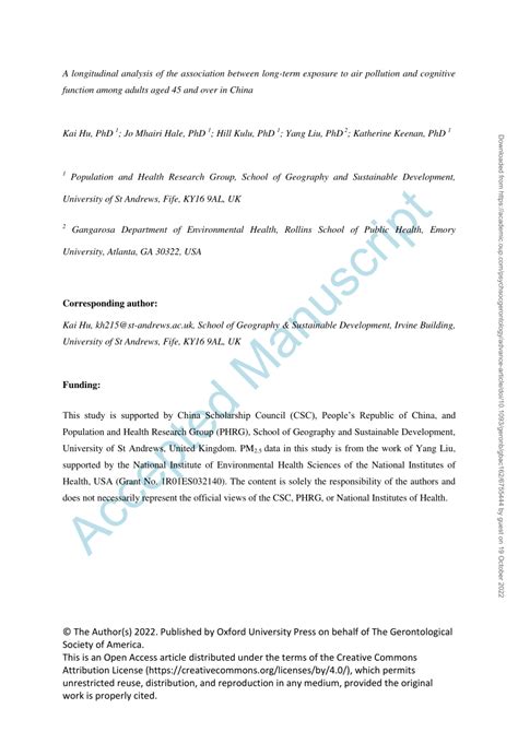 Pdf A Longitudinal Analysis Of The Association Between Long Term Exposure To Air Pollution And