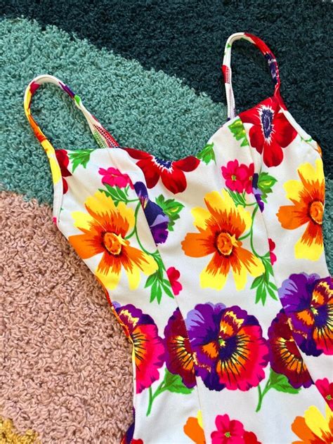 Vintage 90s High Cut Flower One Piece Swimsuit Gem