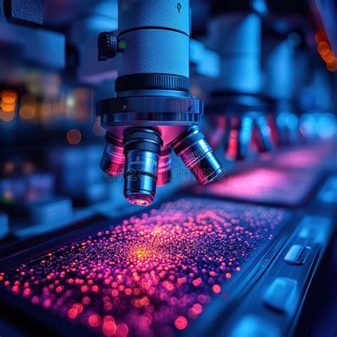 ai powered microscope analyzing microscopic organisms stock