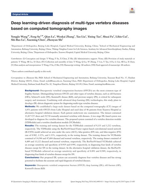 Pdf Deep Learning Driven Diagnosis Of Multi Type Vertebra Diseases Based On Computed