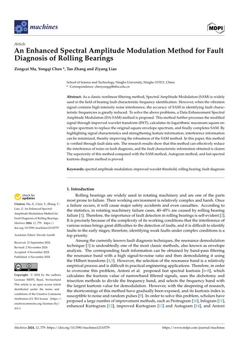 Pdf An Enhanced Spectral Amplitude Modulation Method For Fault Diagnosis Of Rolling Bearings