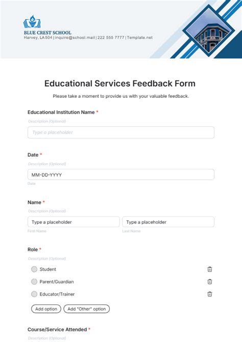 Free Educational Services Feedback Form Template To Edit Online