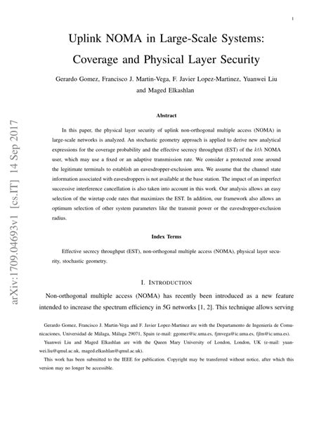 Pdf Uplink Noma In Large Scale Systems Coverage And Physical Layer Security