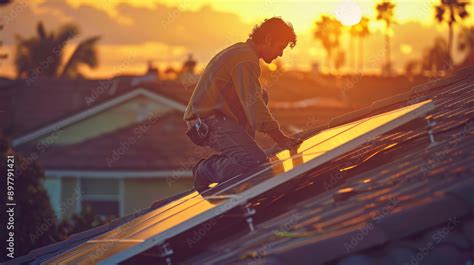 Solar Energy Expert Consultant On A Rooftop Installing Solar Panels