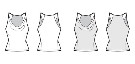 얇은 조절 가능한 스트랩 슬림핏 튜닉 길이가 있는 탱크 로우 카밀 캐미솔 테크니컬 패션 일러스트 플랫 의류 0명에 대한 스톡 벡터 아트 및 기타 이미지 Istock