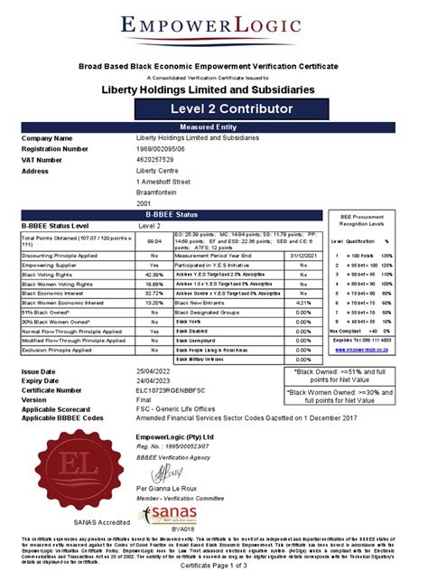 Liberty Holdings B Bbee Certificate Pdf