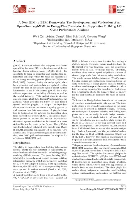 Pdf A New Bim To Bem Framework The Development And Verification Of