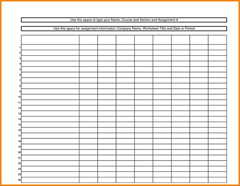 Printable Free Blank Spreadsheet Templates