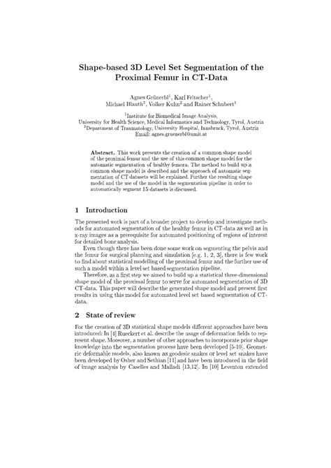 Pdf Shape Based 3d Level Set Segmentation Of The Proximal Femur In Ct Data