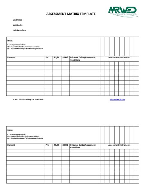 Assessment Matrix Template Updated Pdf