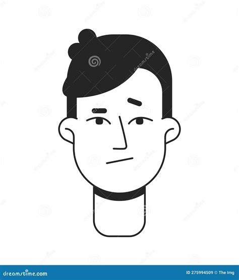 Dubious Young Man Front Flat Line Monochromatic Vector Character Head Stock Vector