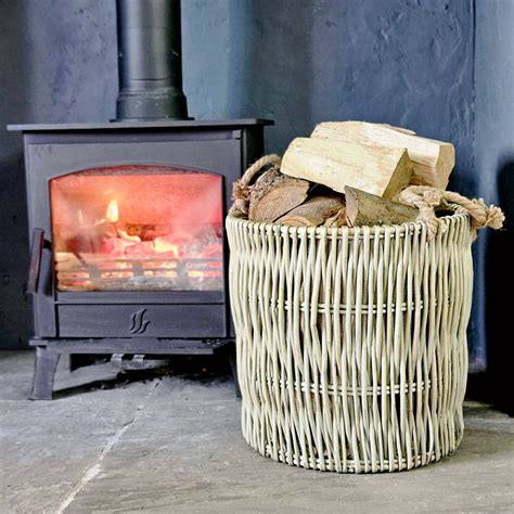 Log Basket Lined Log Basket Round Wood Basket Kindling Basket