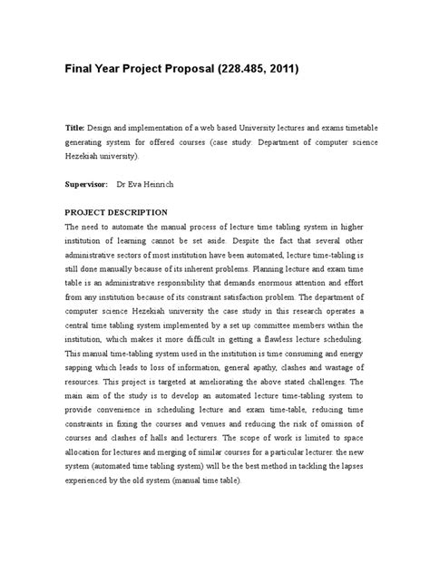 Final Year Project Proposal 228485 2011 Title Pdf Genetic