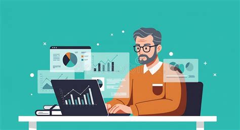 Senior Analyst Working With Data And Charts On Laptop Stock Illustration Illustration Of