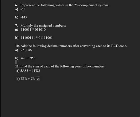 Solved Represent The Following Values In The Chegg