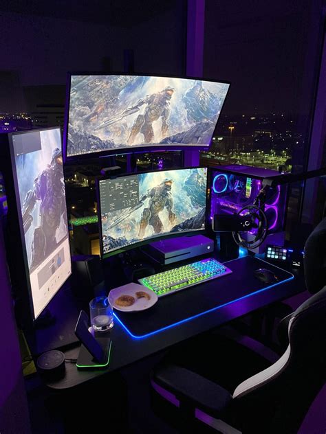 Ultimate Rgb Halo Gaming Setup Skyline Wallpaper Background Free