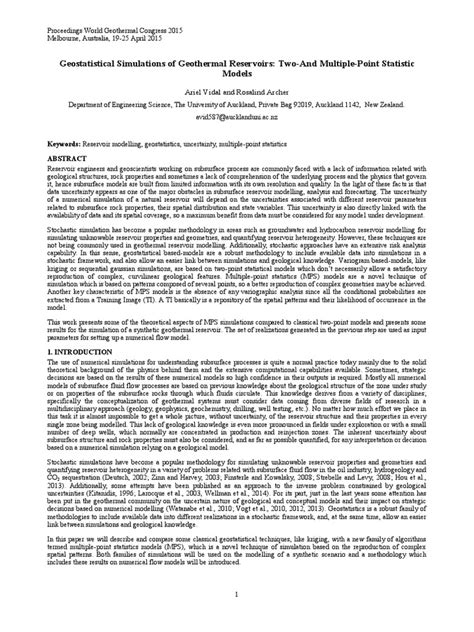 Geostatistical Simulations Of Geothermal Reservoirs Two And Multiple Point Statistic Models
