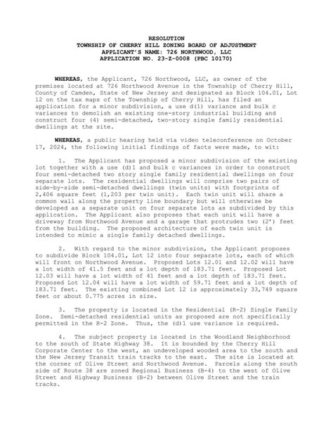 Zoning Board Resolution Approval