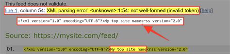 Rss Error In First Line Of Xml Not Well Formed Invalid Token Wordpress Development Stack