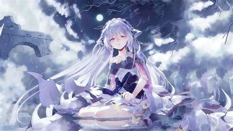 배경 화면 식물 만화 미술 제비꽃 Cg Artwork 긴 머리 강청색 공간 그림 행사 구름 히메 컷