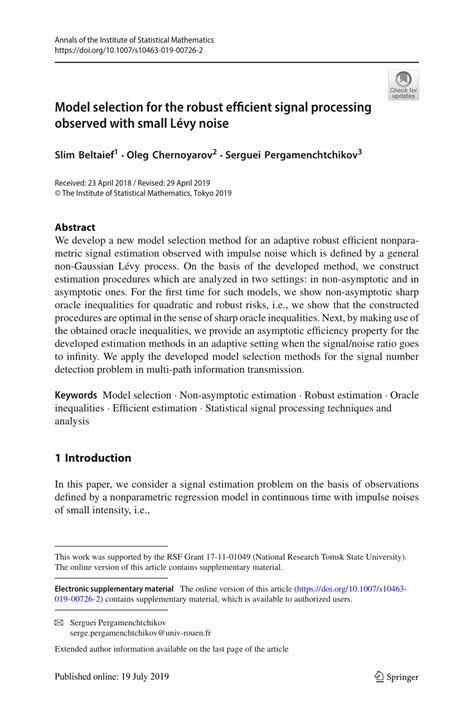 Pdf Model Selection For The Robust Efficient Signal Processing Observed With Small Lévy Noise