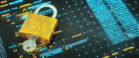A Golden Circuit Board Padlock With Key On Glowing Computer Data And Programming Language Code