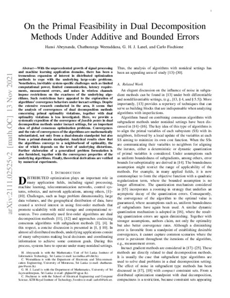 Pdf On The Primal Feasibility In Dual Decomposition Methods Under Additive And Bounded Errors