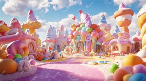 Whimsical 3d Render Of A Magical Candy Land With Animated Candy Characters Premium Ai