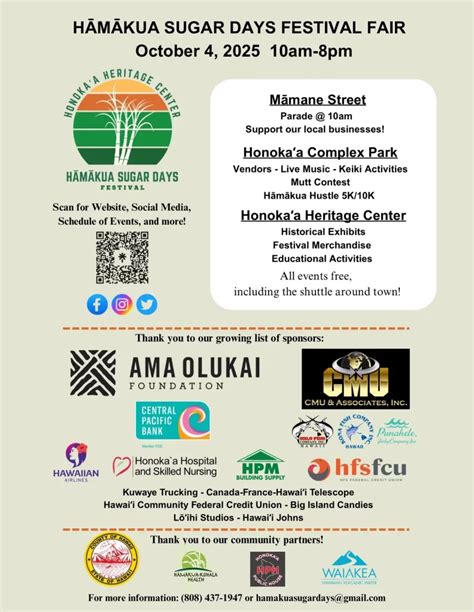 Hāmākua Sugar Days Festival 2025 Hāmākua Fair Kapina Lansdale