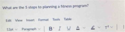 what are the 5 steps to planning a fitness program edit view insert