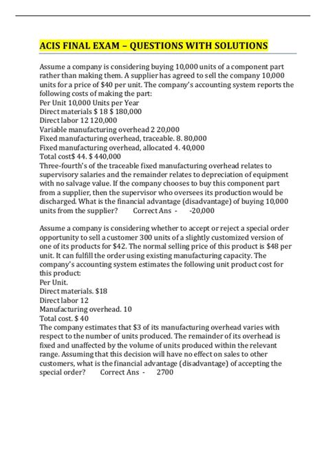 Acis Final Exam Questions With Solutions Aci Certification Stuvia Us